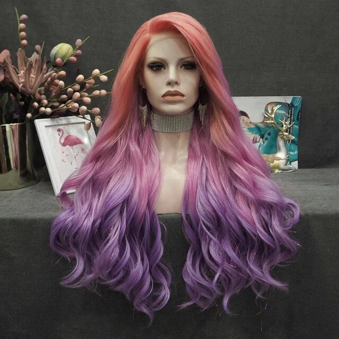 Pink Purple Lace Front Wig Lace Front Wig Heat Resistant Long Lace Wig Brand New Human Hair