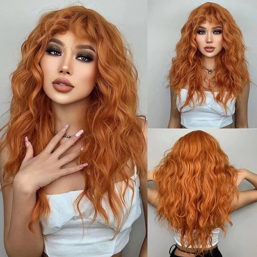 Copper Wavy Wig With Bangs - Etsy