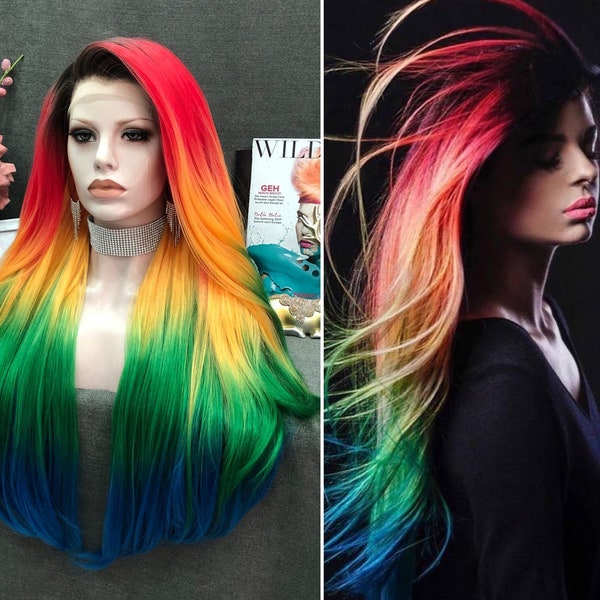 Rainbow Wig - Etsy