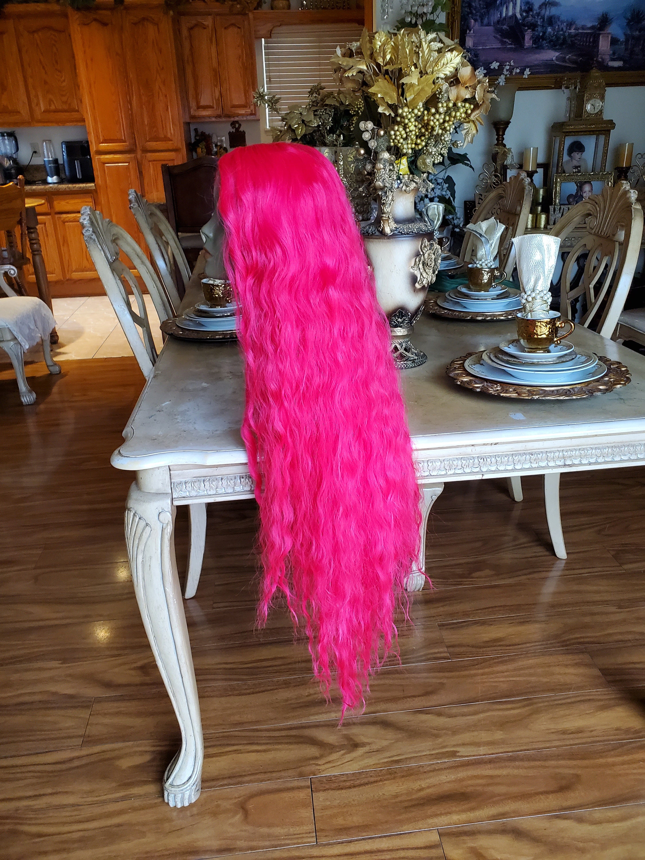 40 Dark Pink Curly Wavy Lace Front Wig - Etsy