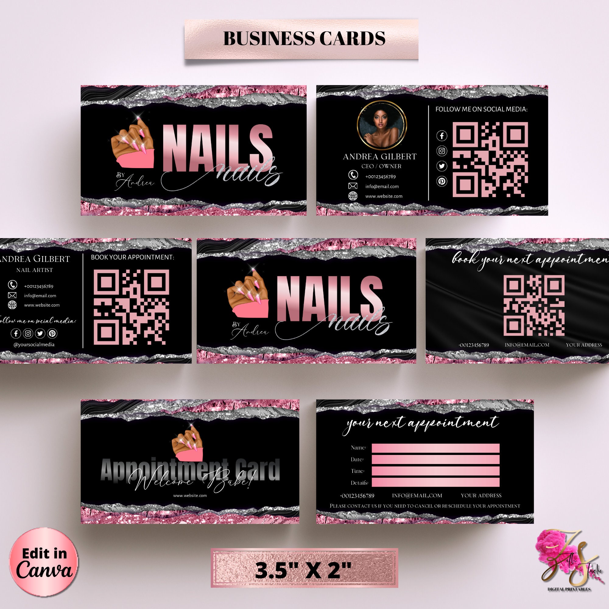Editable Nail Business Card Template, Nail Tech Business Card, Business ...