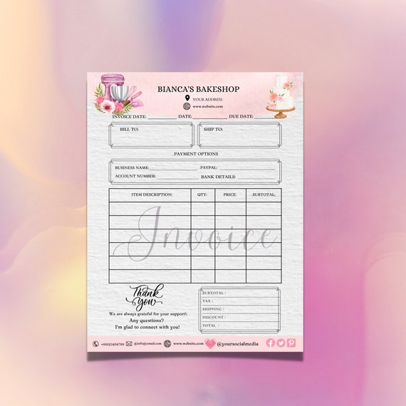 Pink EDITABLE Invoice Form Template Printable Invoice Form | Etsy