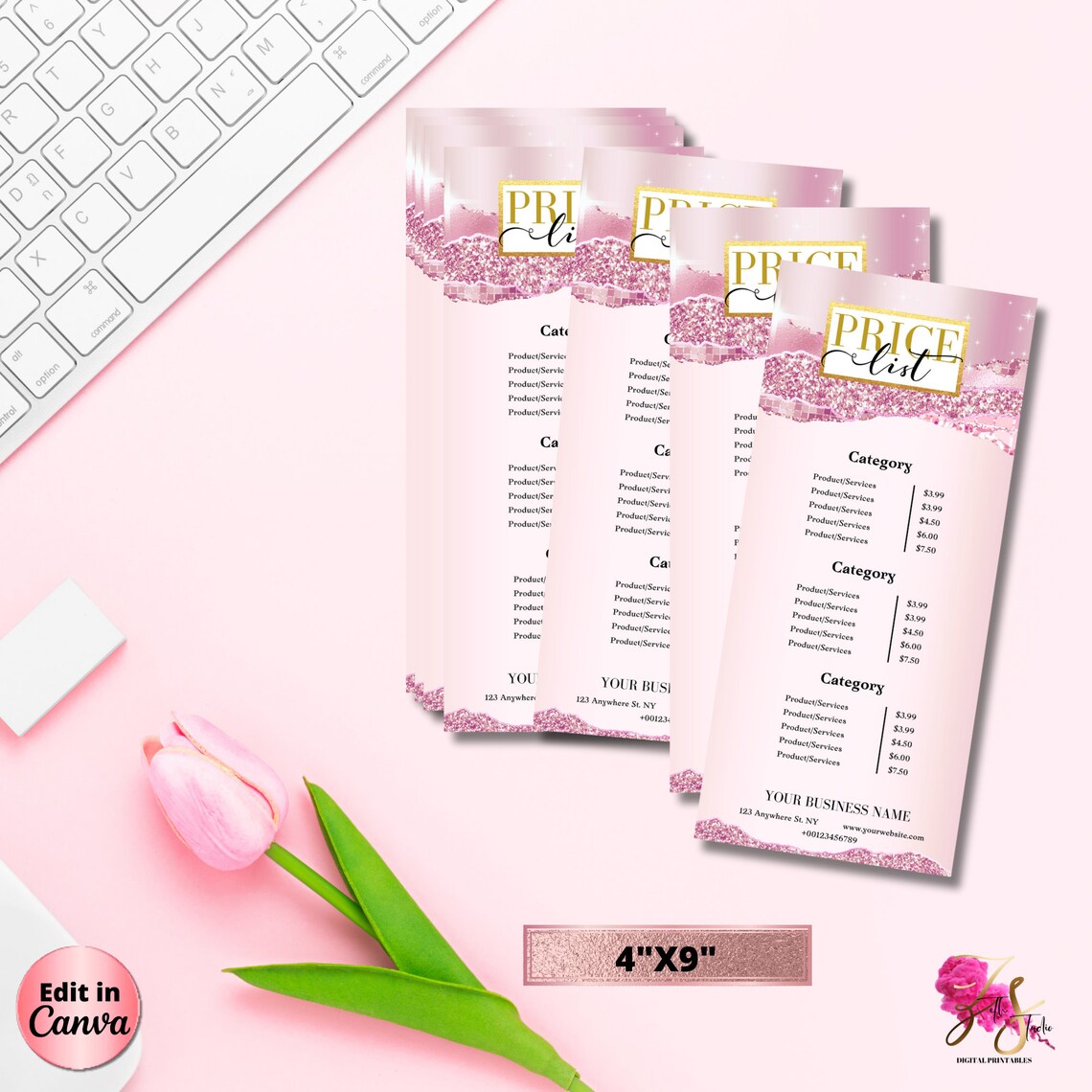 Pink Editable Price List Template, Printable Business Pricing Template ...