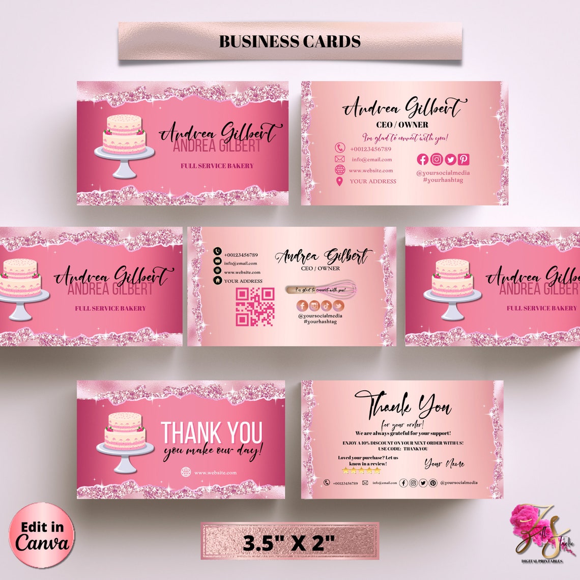 MODERN Creative Bakery Business Card Template Custom Cake DIY Business ...