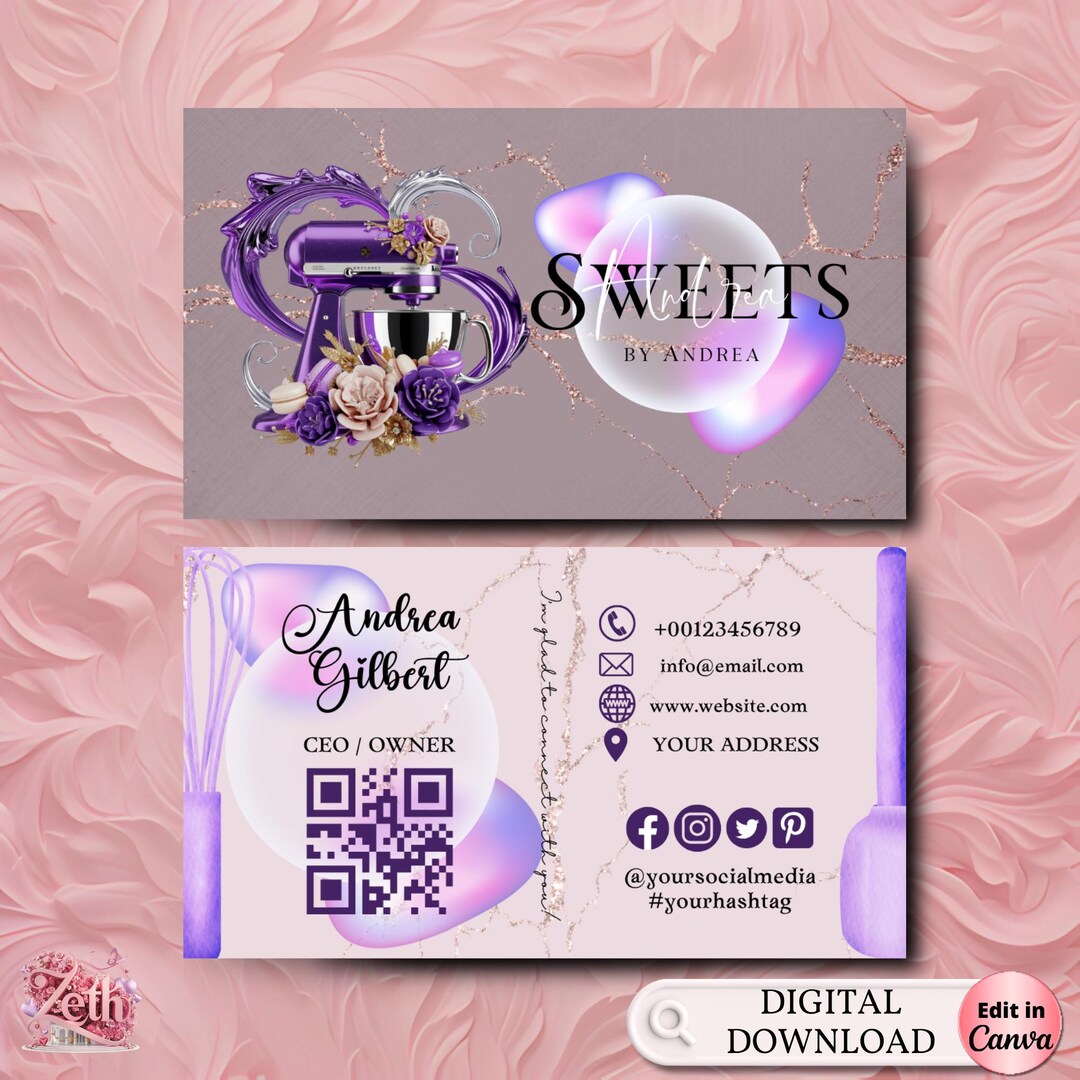 MODERN Purple Bakery Business Card Template DIY Custom Cake Business ...