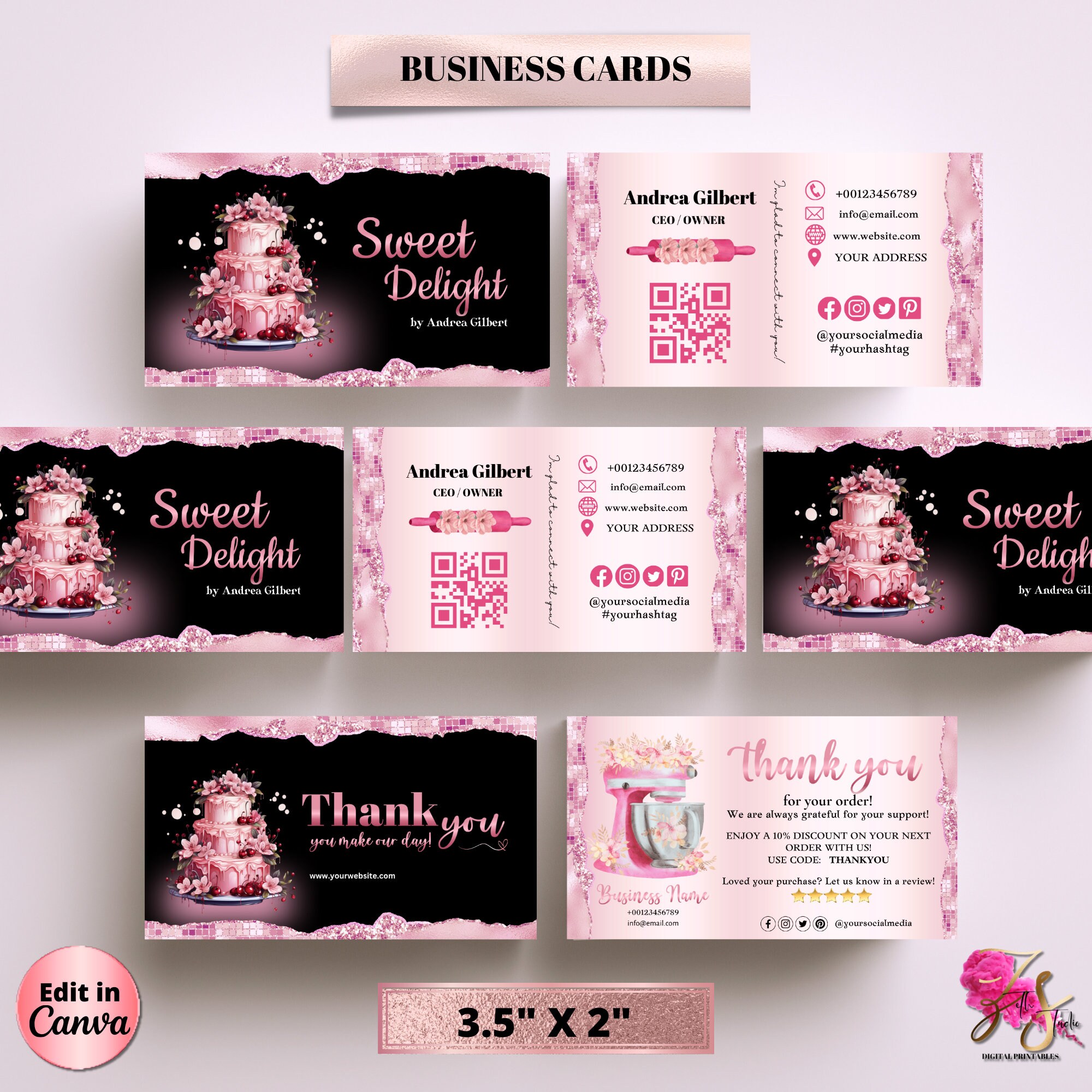 MODERN Pink Cake Bakery Business Card Template DIY Custom Cake Business ...