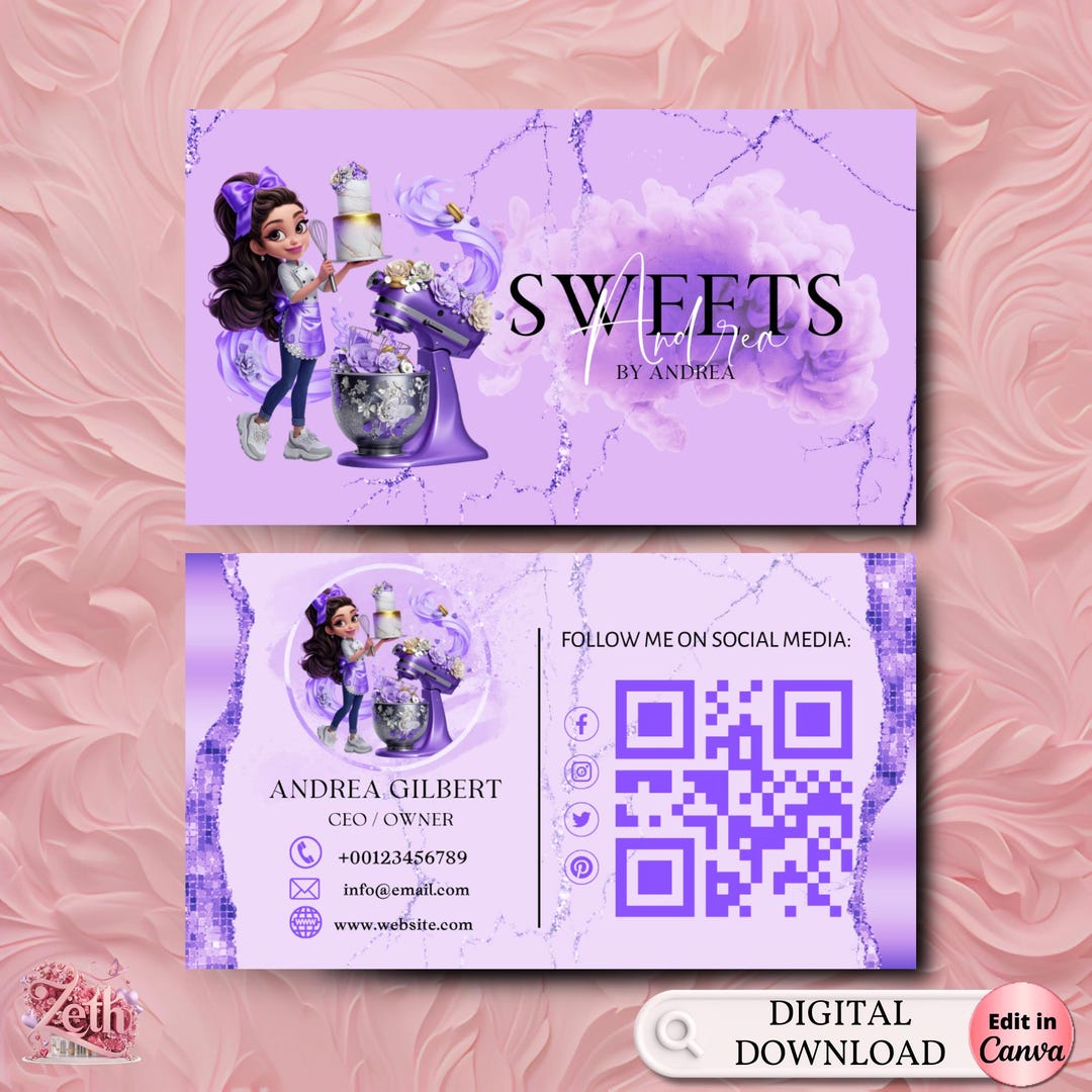 Purple Bakery Business Card Template, DIY Custom Cake Business Card ...