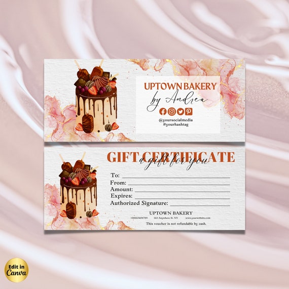 Custom Cake Bakery EDITABLE Gift Certificate Template Pastry - Etsy