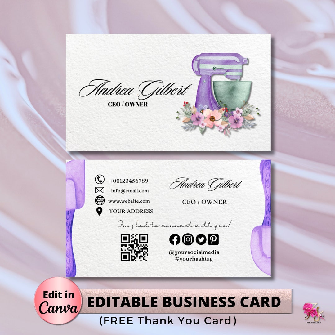 MODERN Creative PURPLE Watercolor Bakery Business Card Template DIY ...