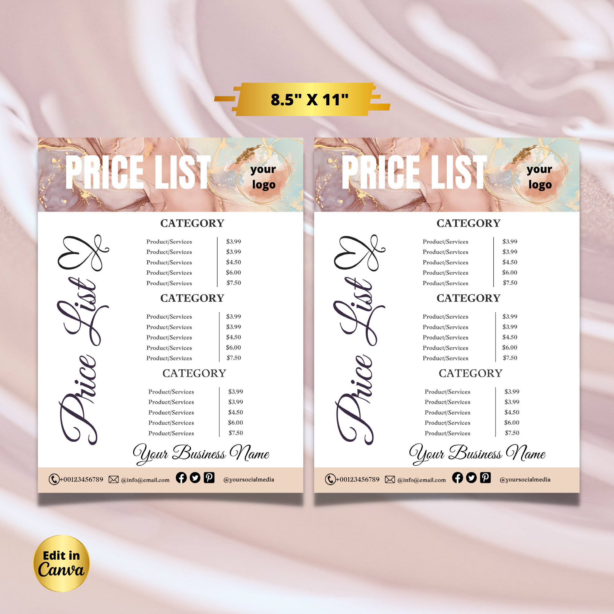 Editable Price List Template Printable Business Pricing - Etsy