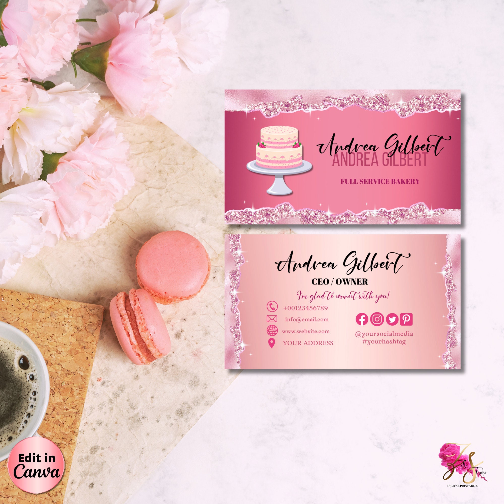 MODERN Creative Bakery Business Card Template Custom Cake DIY Business ...