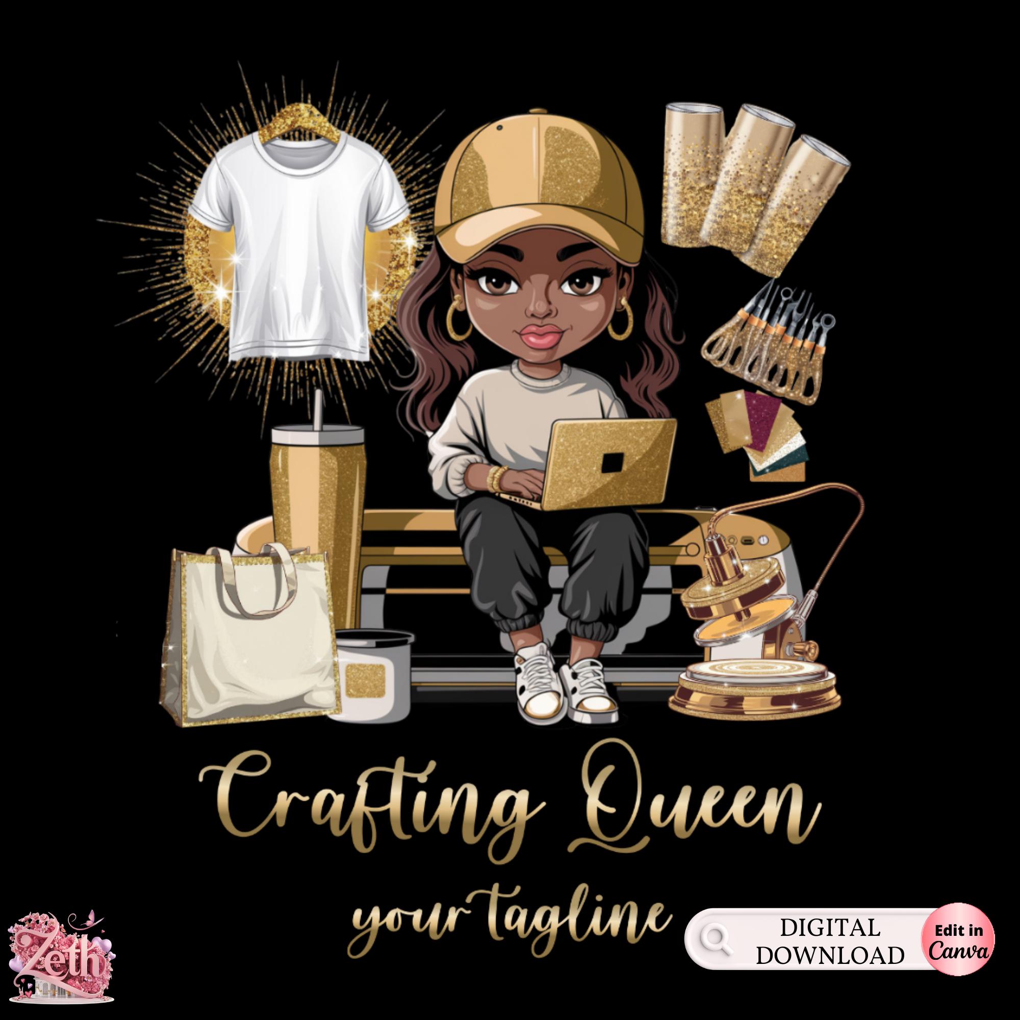 Gold Crafting Logo, Crafting Queen Logo Primate T-shirt Design Business ...