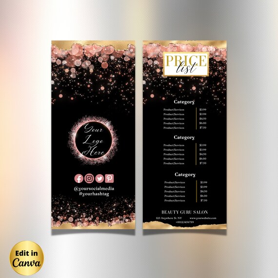 Black Editable Price List Template Printable Business Pricing | Etsy