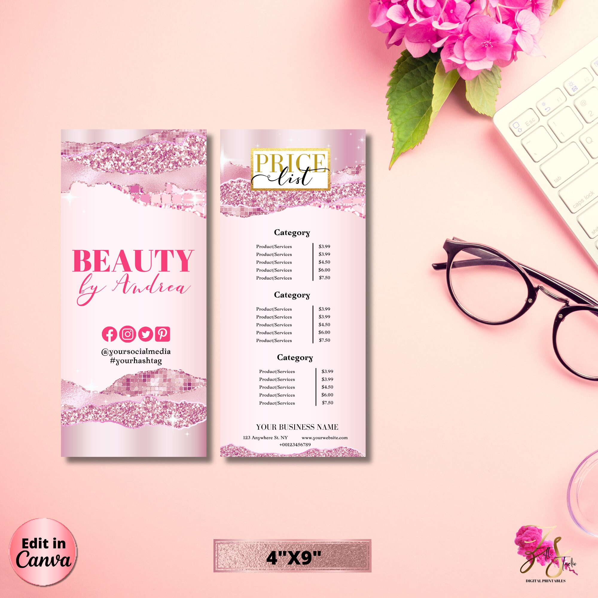 Pink Editable Price List Template, Printable Business Pricing Template ...