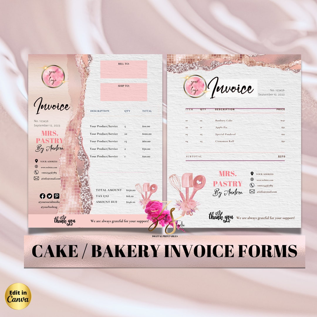 Cake Invoice Template Editable, Custom Order Form Printable for Small ...