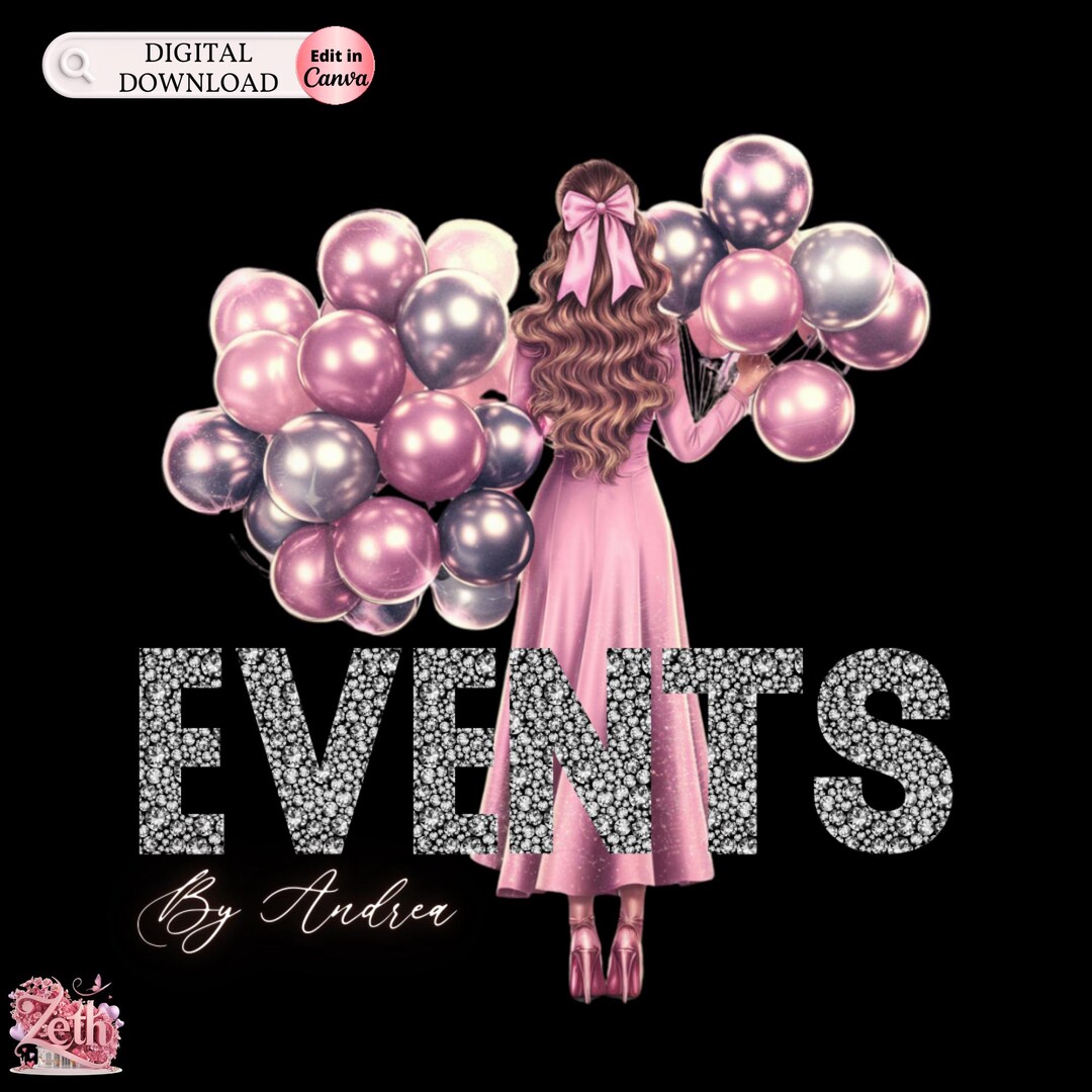 Pink Event Planner Logo, DIY Customizable Glitter Logo, Event Business ...