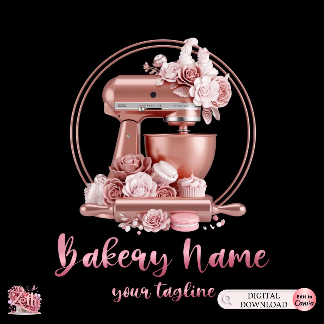 Rose Gold Bakery Logo, Cake Baking Logo, Stylish Custom Pastry Logo ...