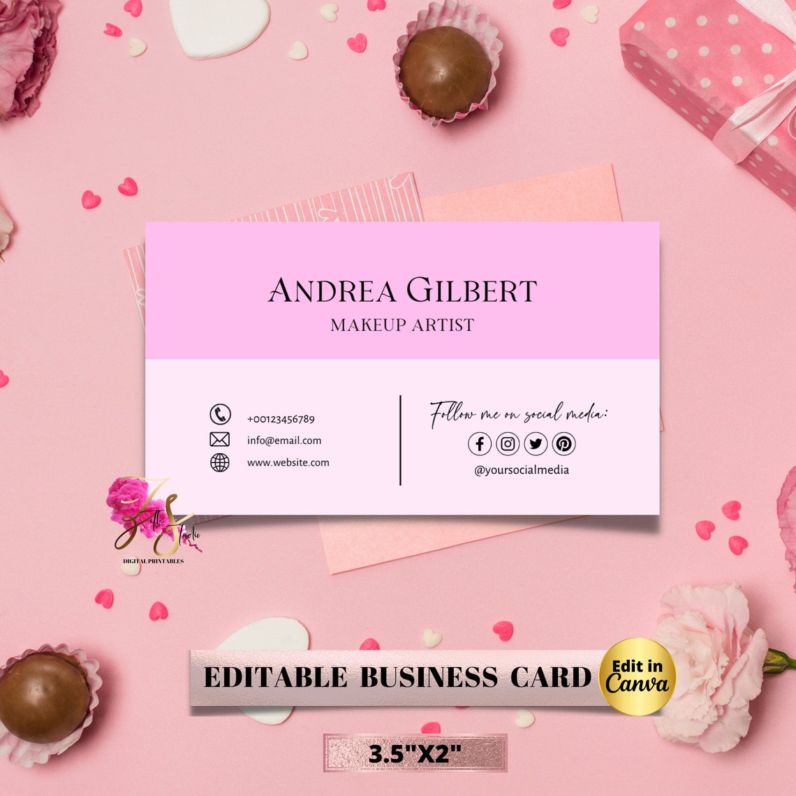 Editable Pink Business Card Template Pink Beauty Business - Etsy