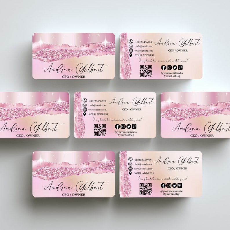 Editable Pink Glitter Business Card Template Pink Sparkle - Etsy