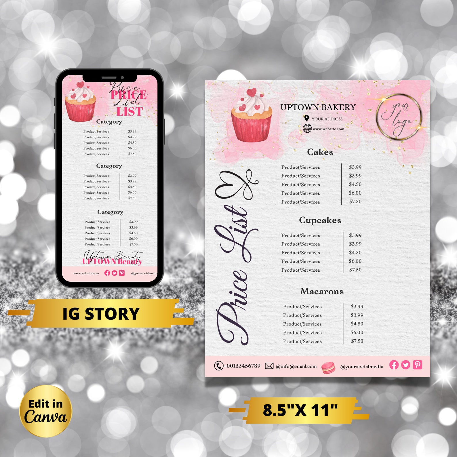 BAKERY Price List Template, Editable Modern Pricing Guide, Instagram ...