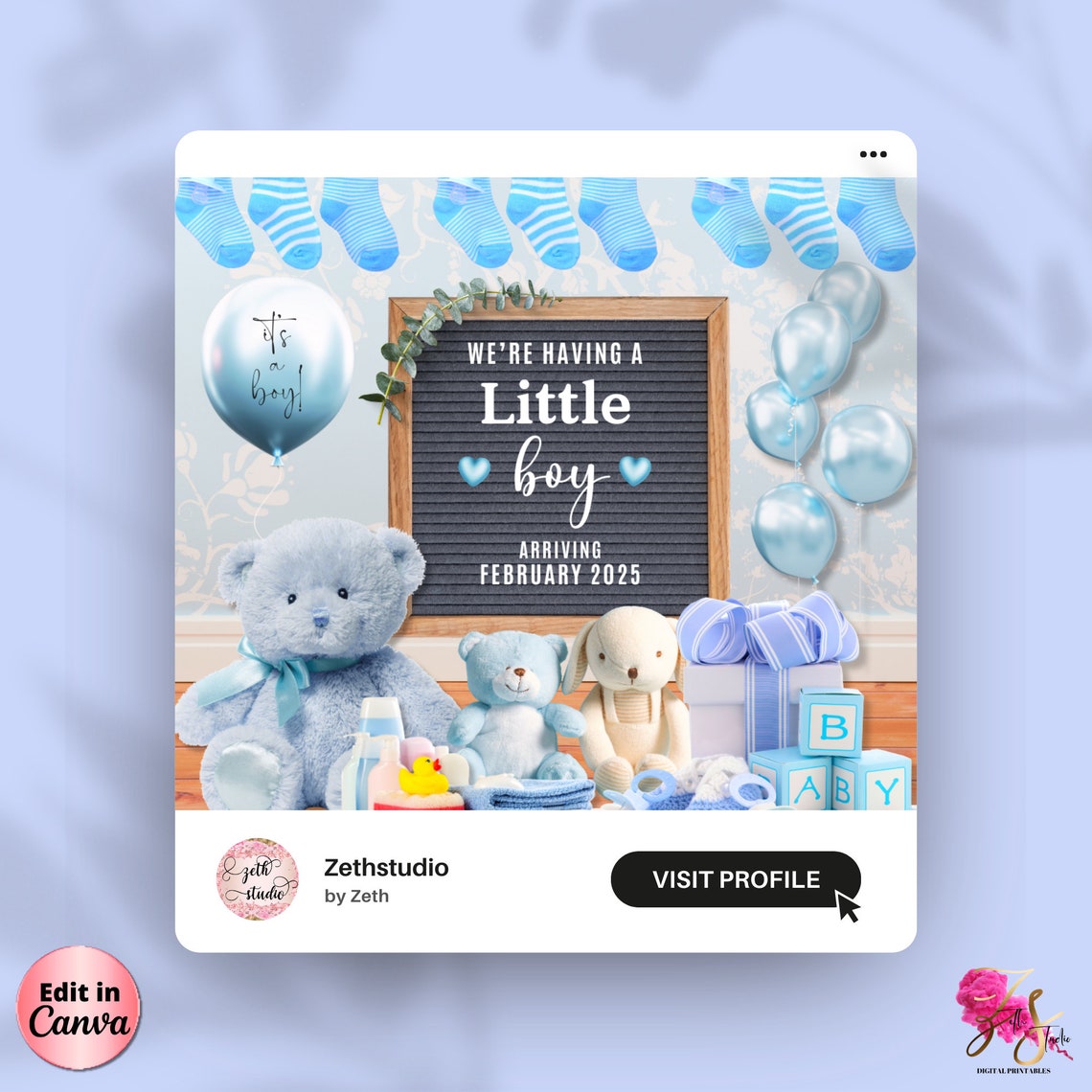 Baby Blue Pregnancy Announcement Digital, Baby Boy is on the Way Reveal ...