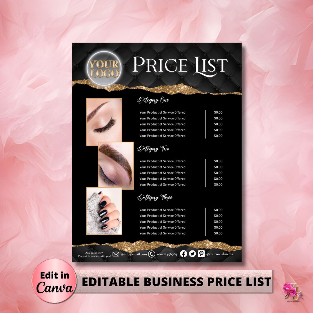 Black Editable Price List Template, Printable Business Pricing Template ...