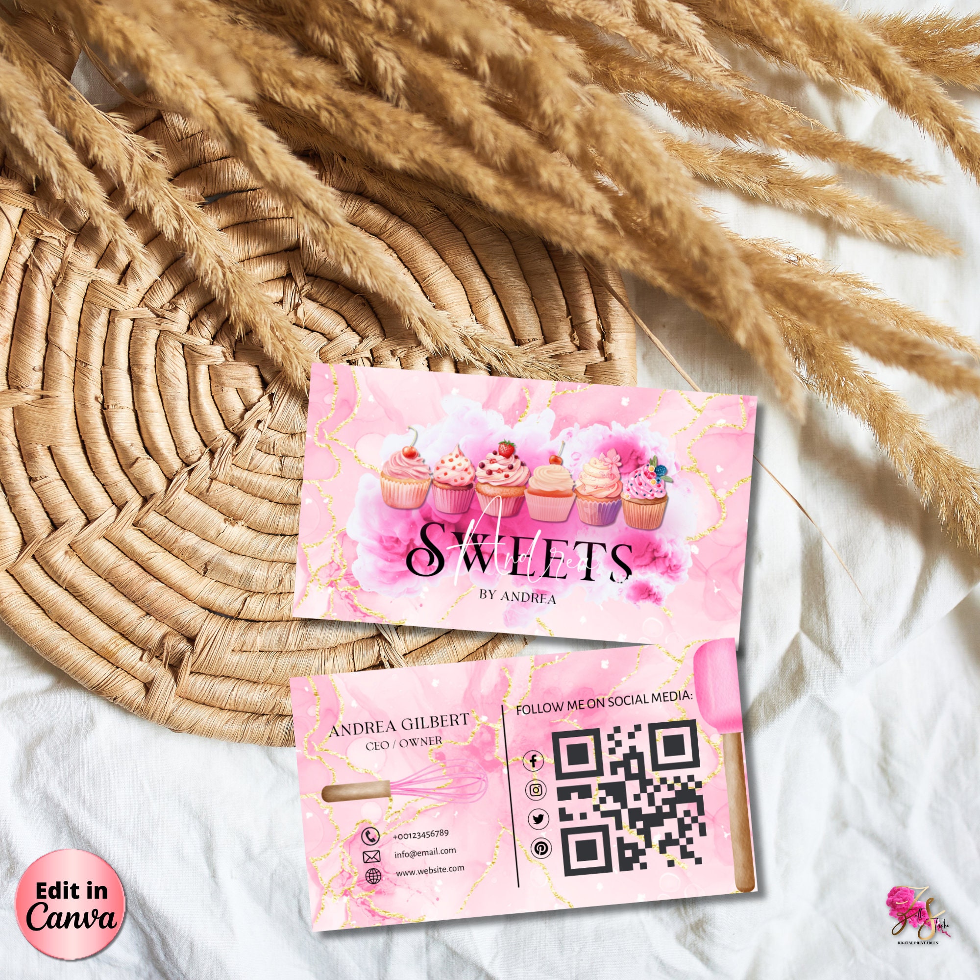 MODERN Pink Smoke Bakery Business Card Template DIY Custom Cake ...