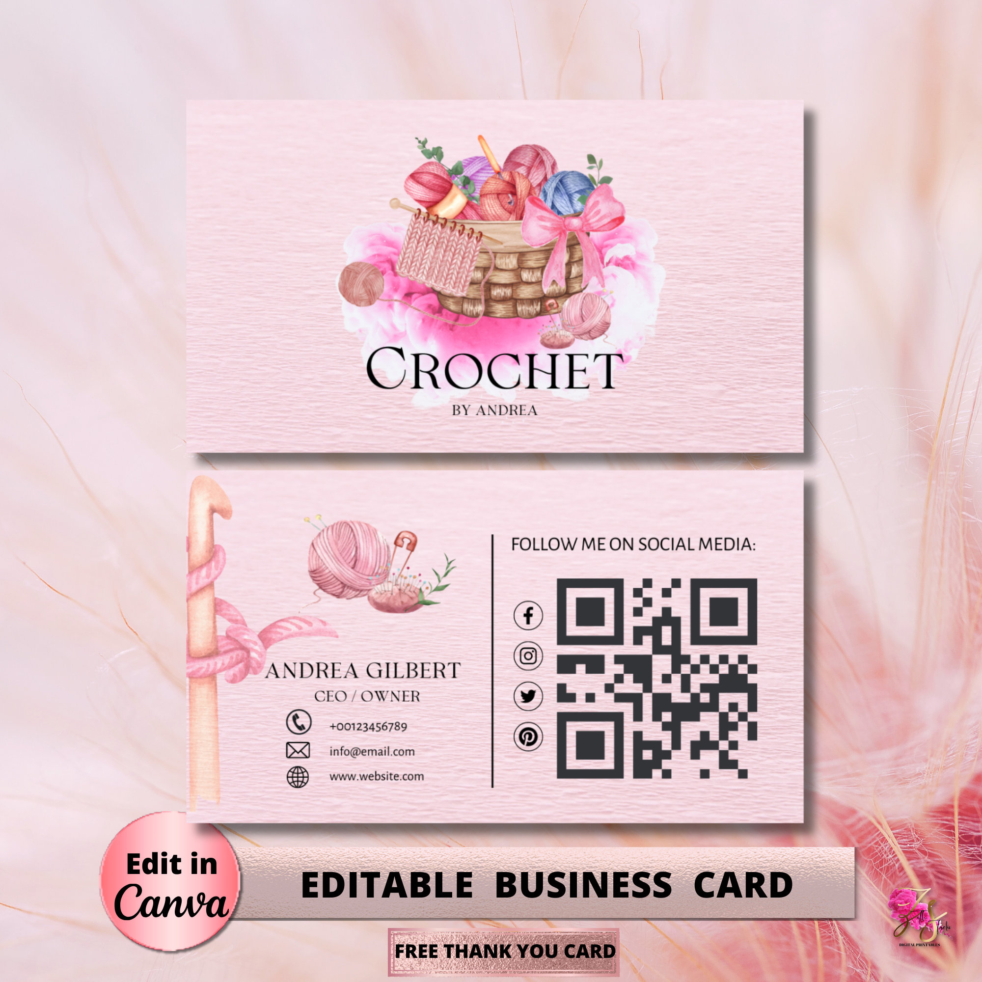 MODERN Creative Watercolor CROCHET Business Card Template DIY Business ...