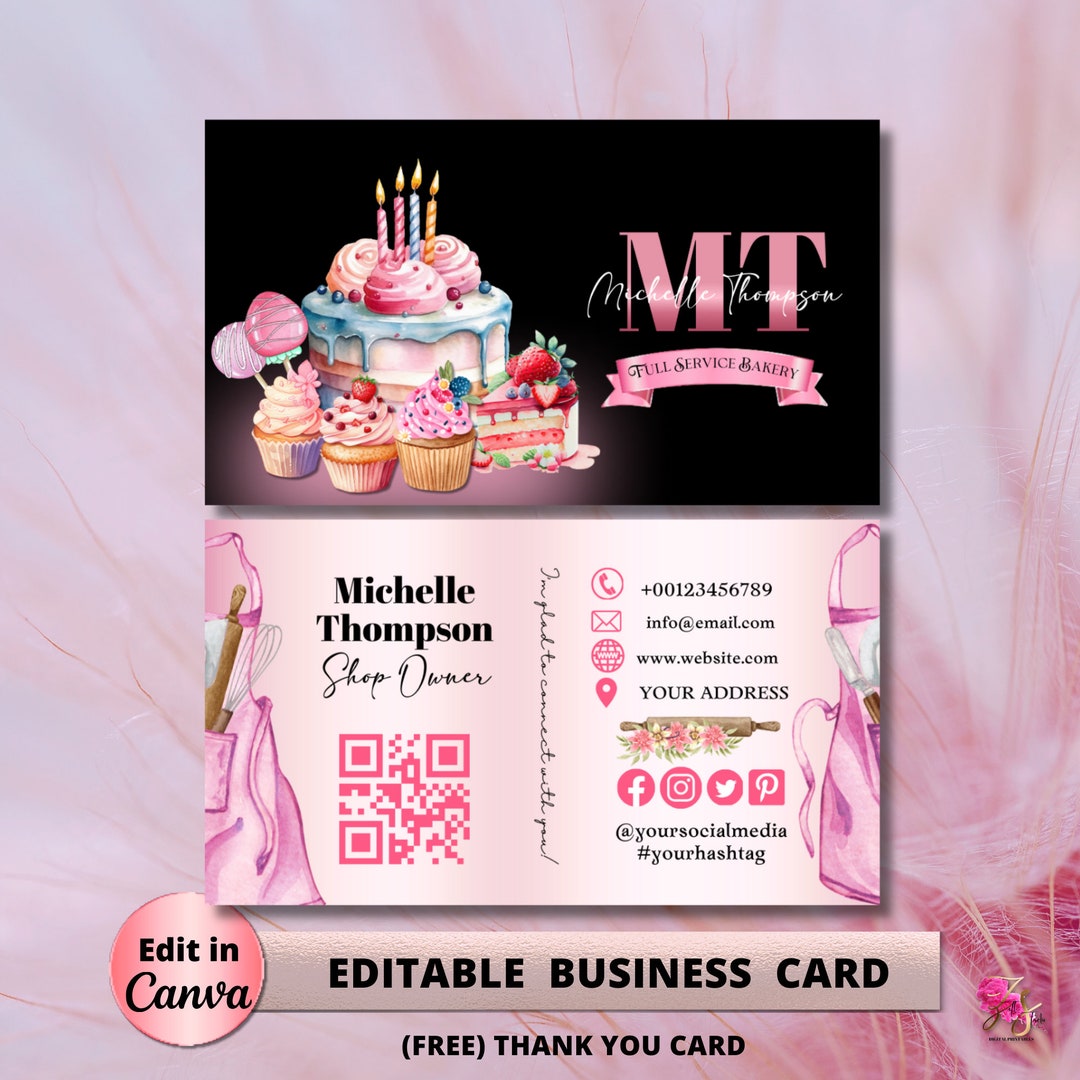 MODERN Pink Cake Bakery Business Card Template DIY Custom Cake Business ...