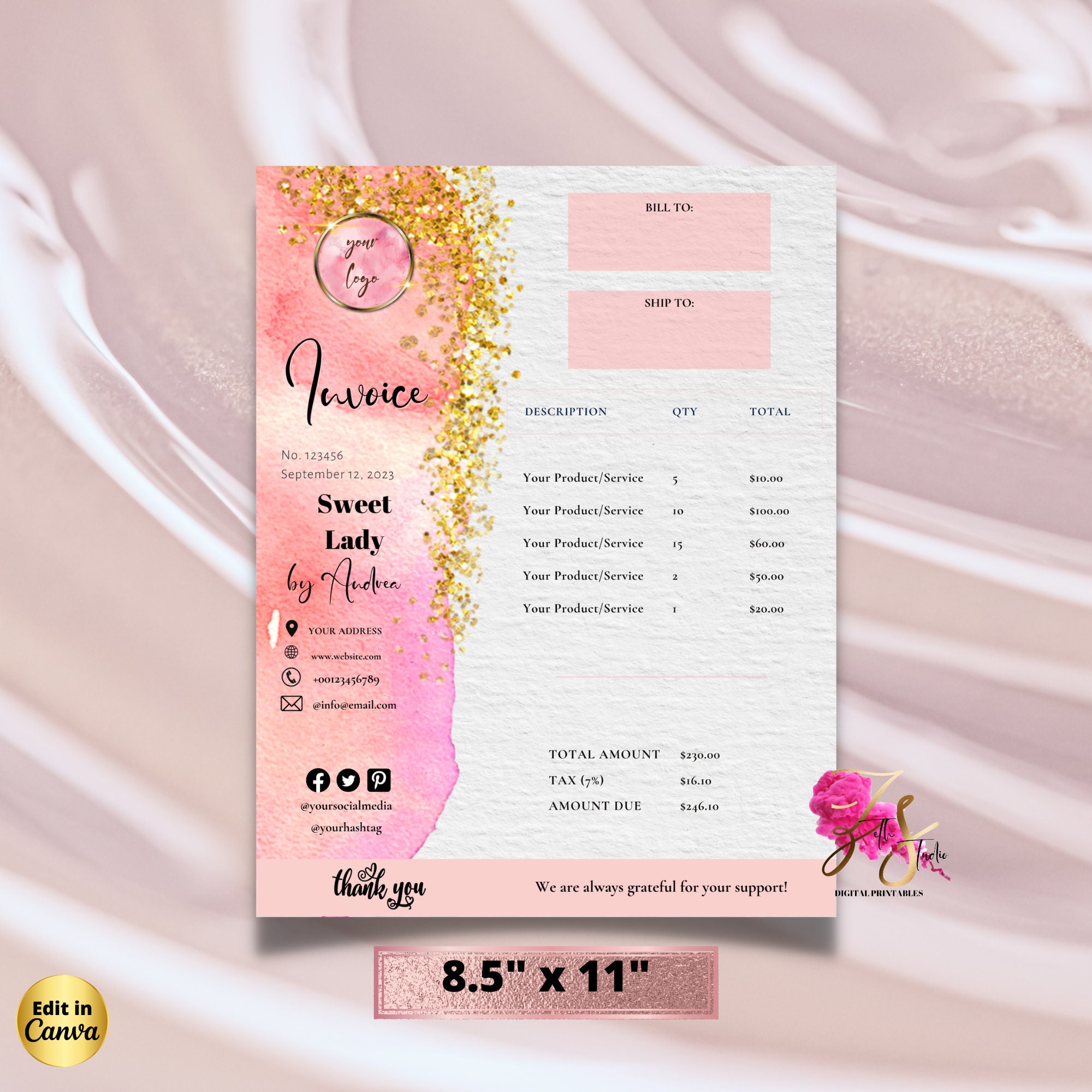Cake Invoice Template Editable, Custom Order Form Printable for Small ...