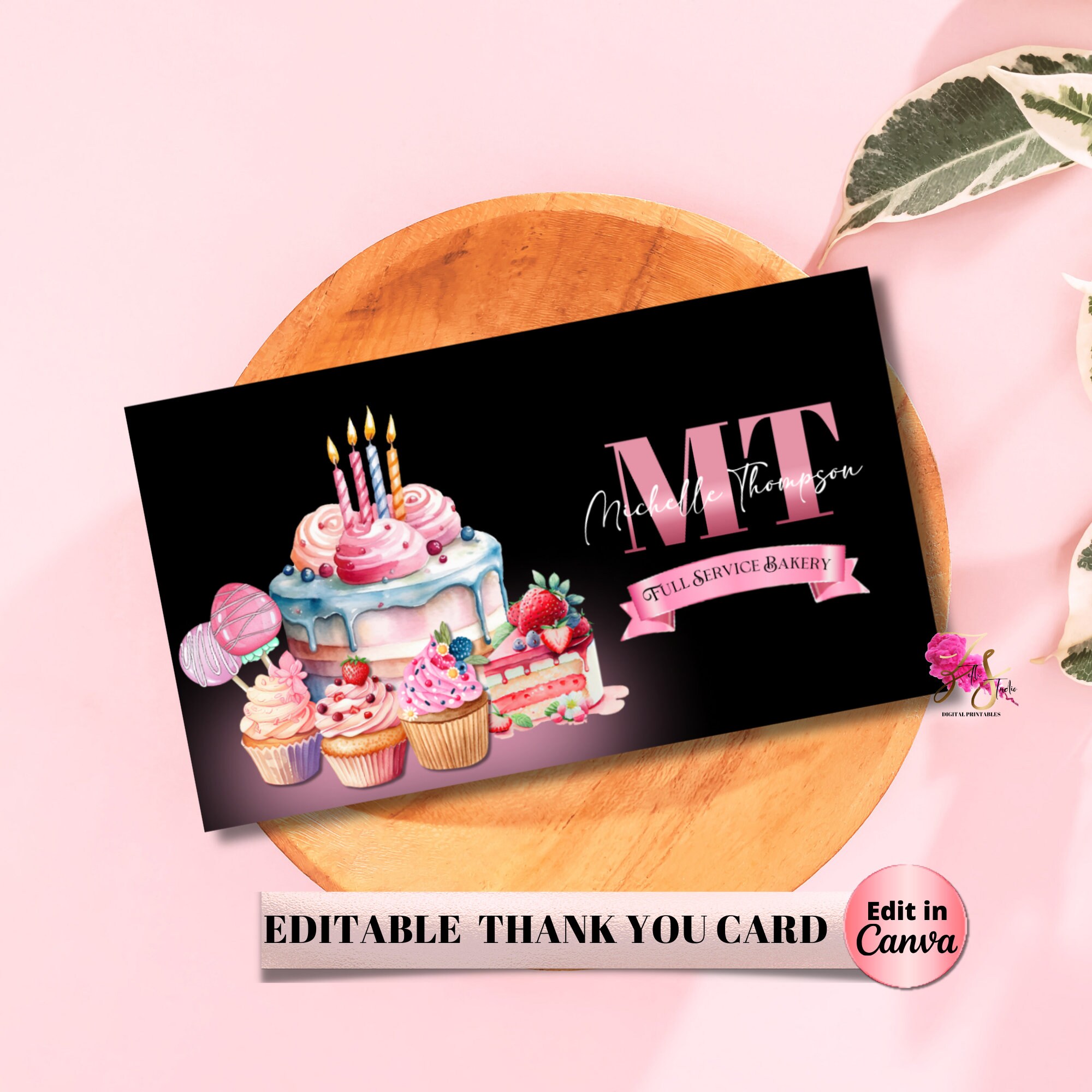 MODERN Pink Cake Bakery Business Card Template DIY Custom Cake Business ...