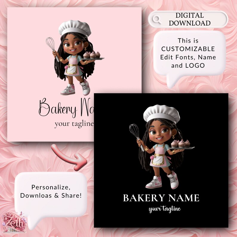 Chibi Girl Bakery Logo, Chibi Baking Logo, Stylish Custom Pastry Logo ...