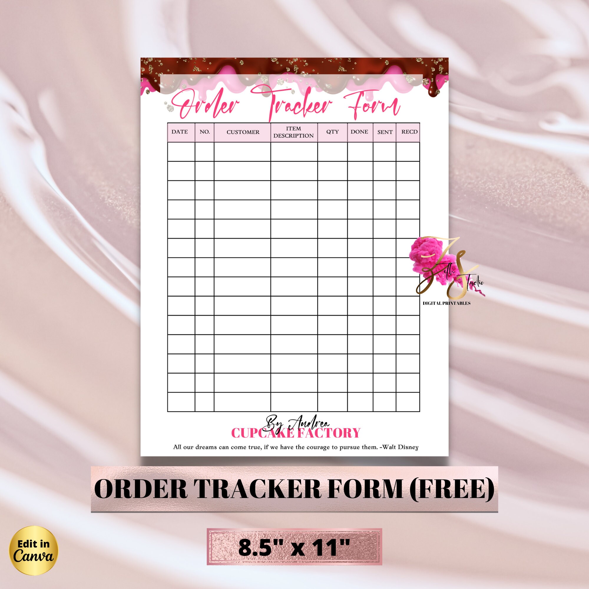 Cake Invoice Template Editable, Custom Order Form Printable for Small ...