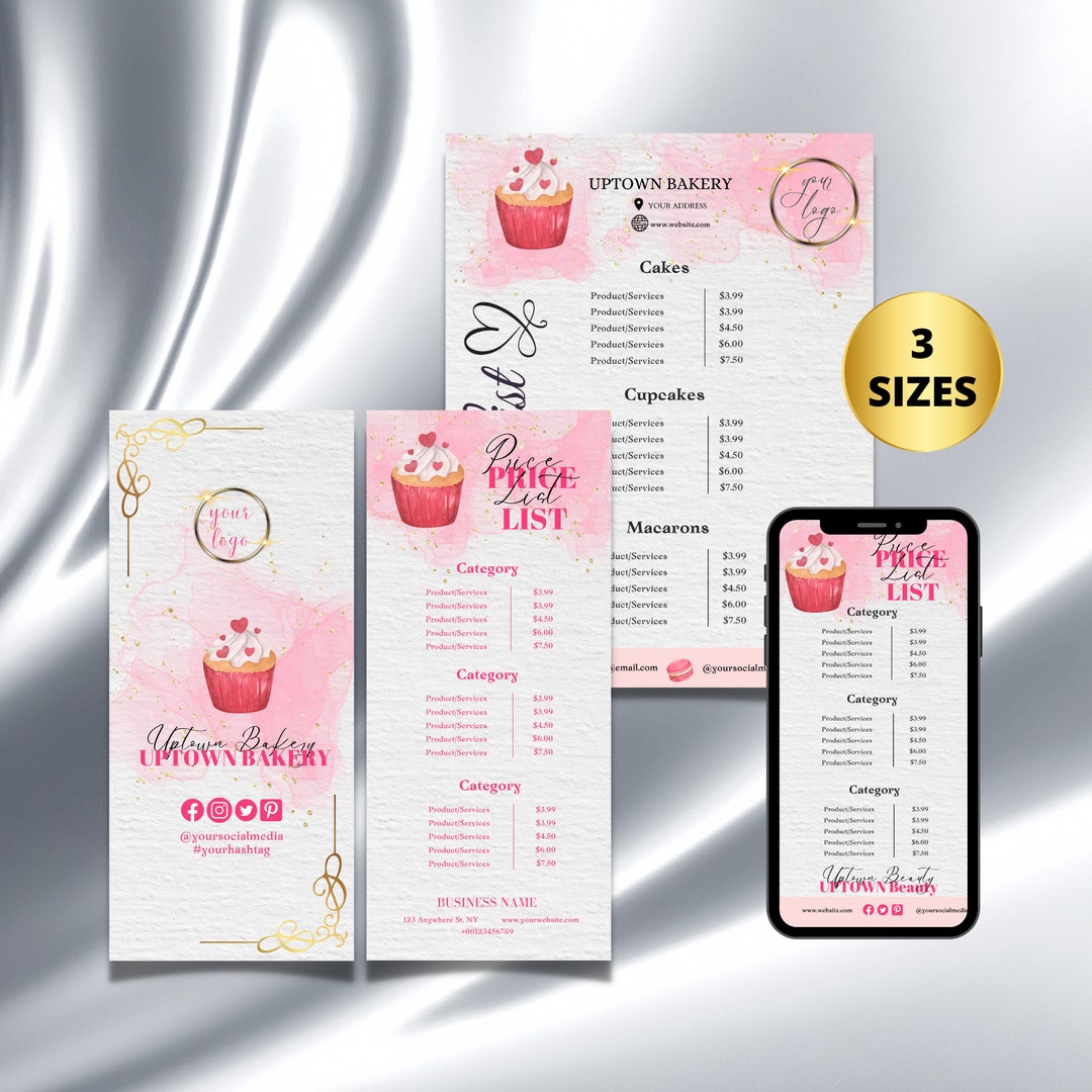 BAKERY Price List Template, Editable Modern Pricing Guide, Instagram ...