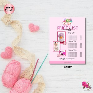 Pink Crochet Editable Price List Template, Pink Craft Printable ...