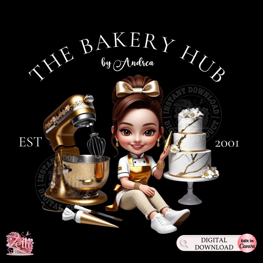 Chibi Brown Hair Girl Bakery Logo, Baking Logo, Sweets Custom Pastry ...