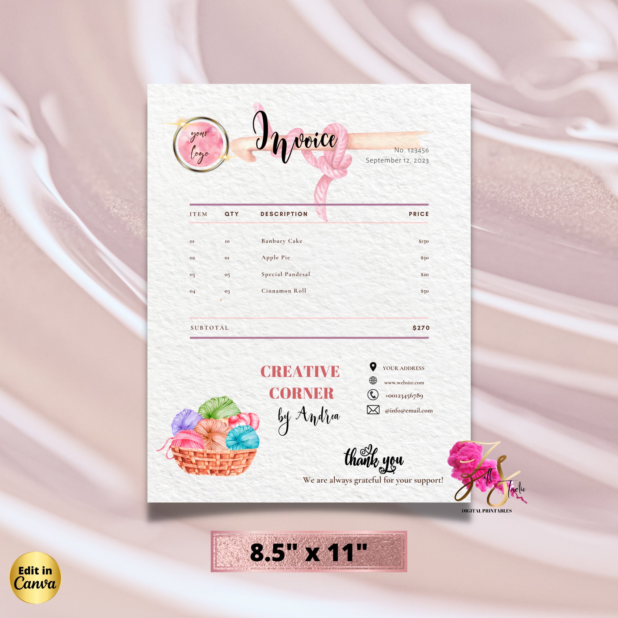 CROCHET Invoice Template Editable, Custom Order Form Printable for ...