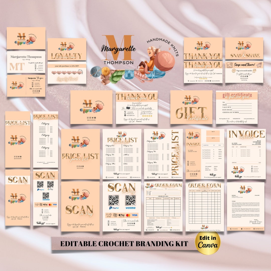 CROCHET EDITABLE Branding Kit Business Printable Loyalty Thank You Gift ...