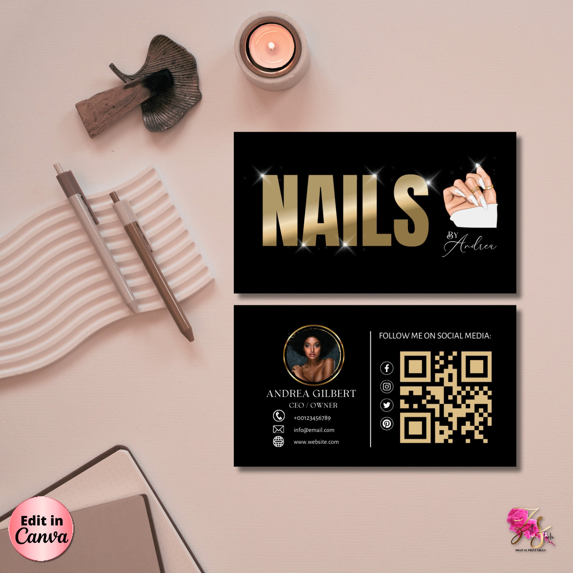 Editable Nail Business Card Template, Nail Tech Business Card, Business ...