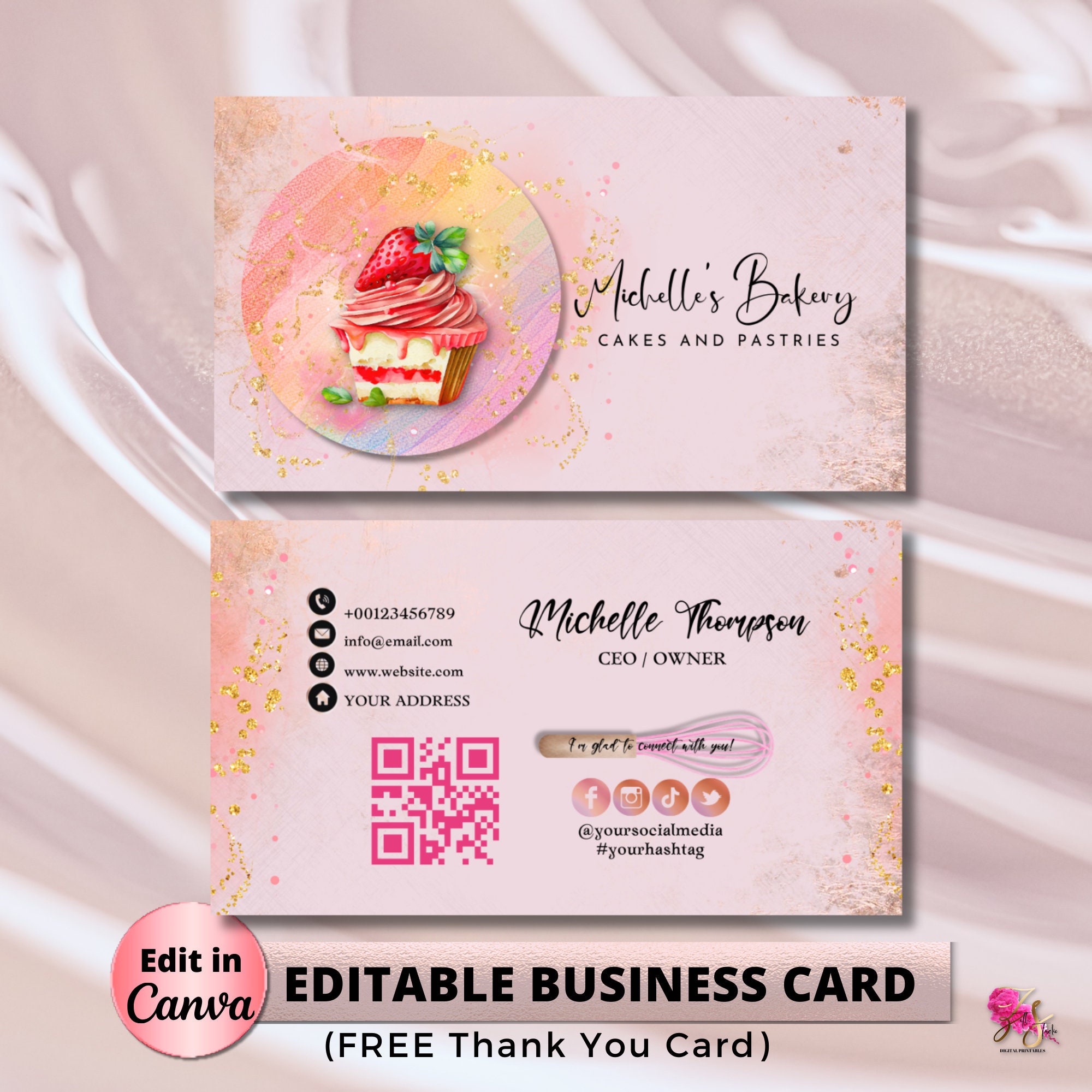 MODERN Creative Pink Cake Bakery Business Card Template DIY Business ...