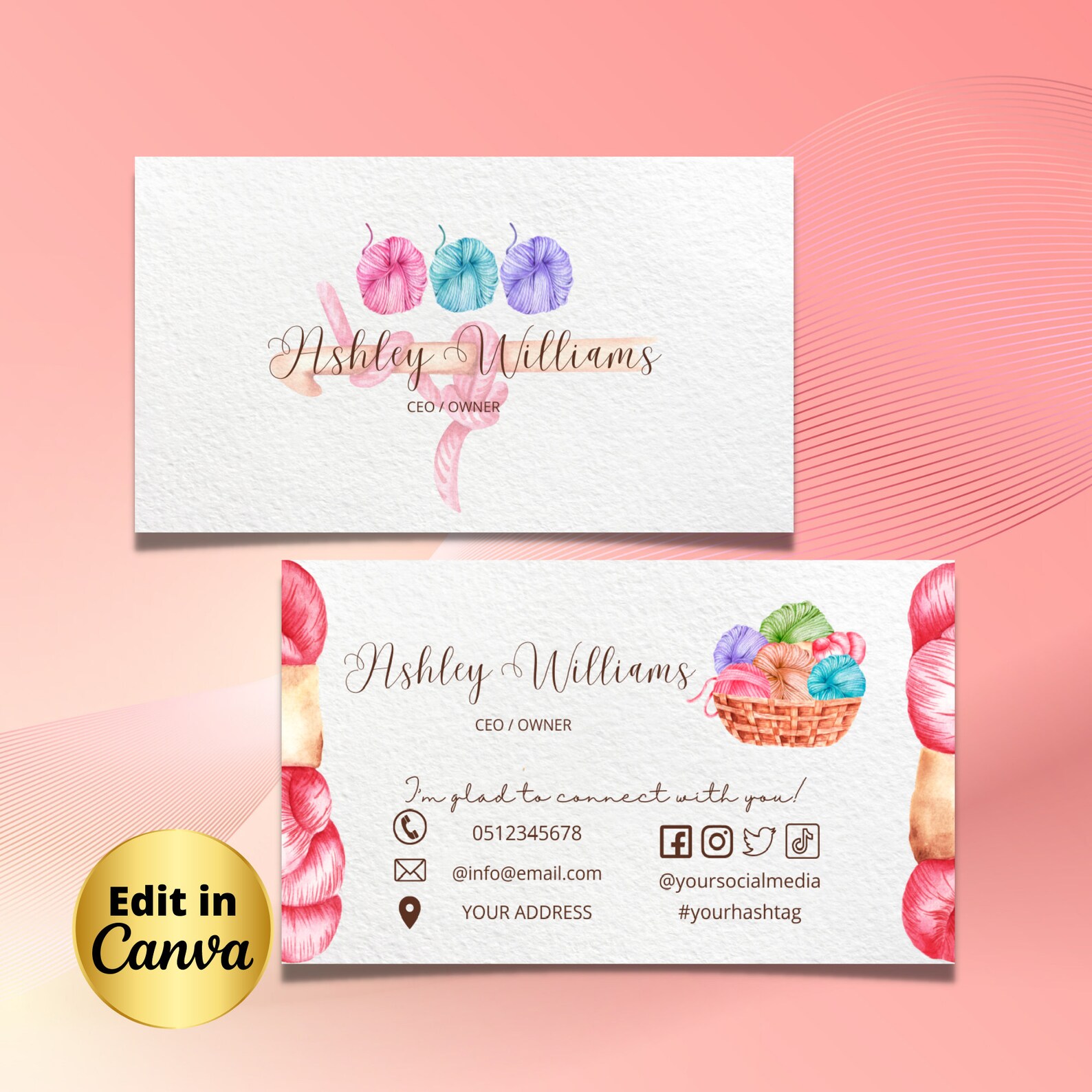 Crochet Modern Editable Business Card Template Business Card - Etsy