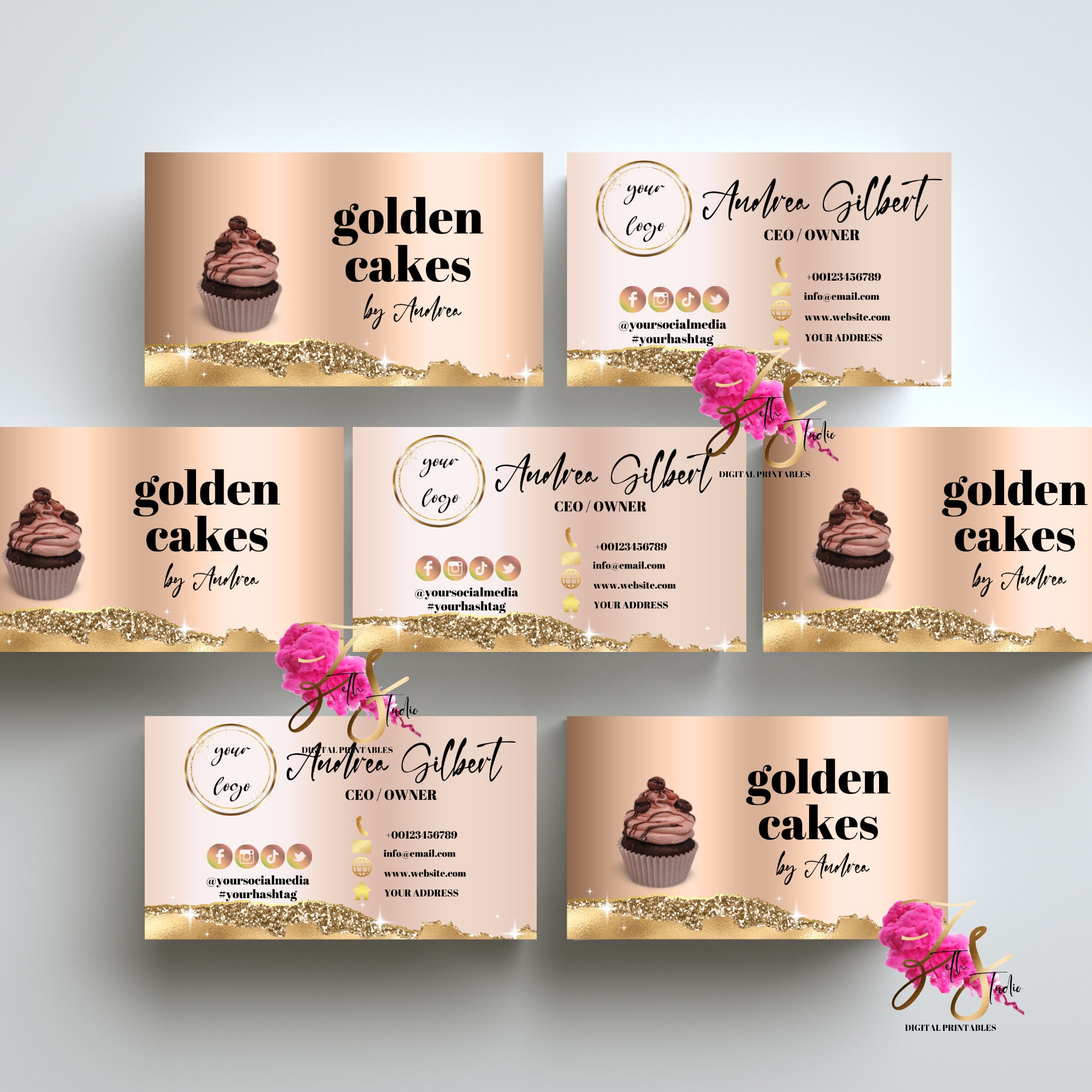 MODERN Creative Cake Bakery Business Card Template DIY - Etsy