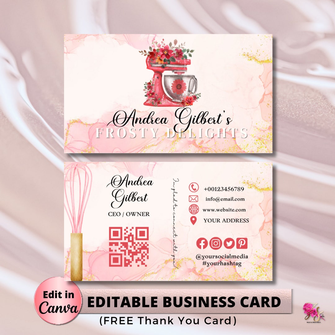 MODERN RED Cake Bakery Business Card Template DIY Custom Cake Business ...