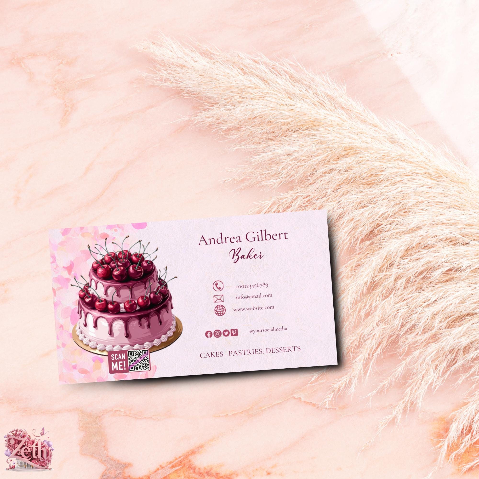 MODERN Pink Cake Bakery Business Card Template DIY Custom Cake Business ...