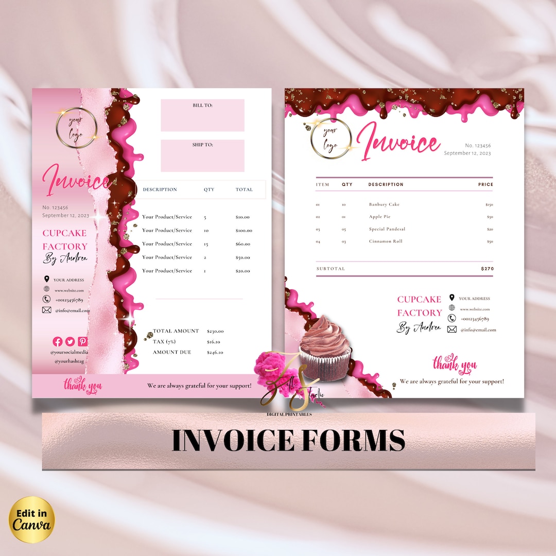 Cake Invoice Template Editable, Custom Order Form Printable for Small ...