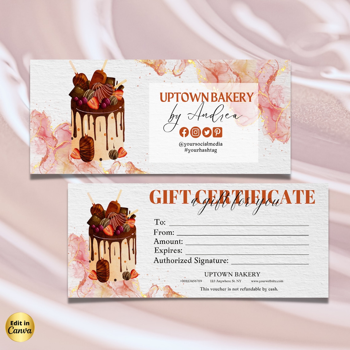 Custom Cake Bakery EDITABLE Gift Certificate Template Pastry Cake ...