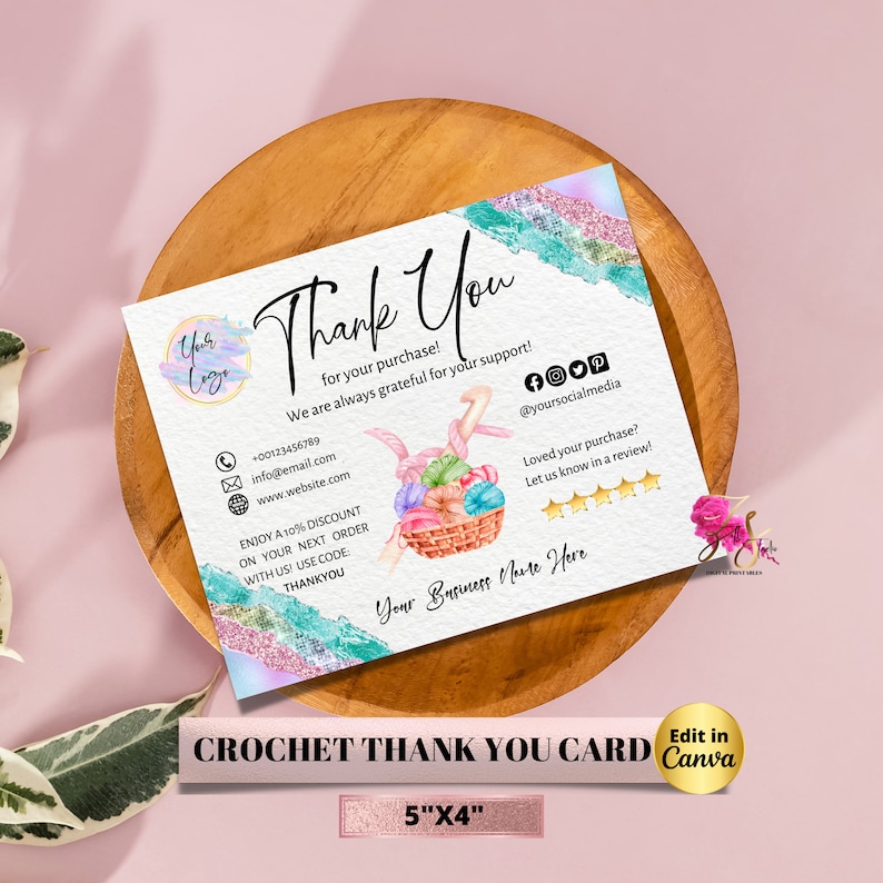 CROCHET Custom Thank You Business Cards for Small Business, Editable ...
