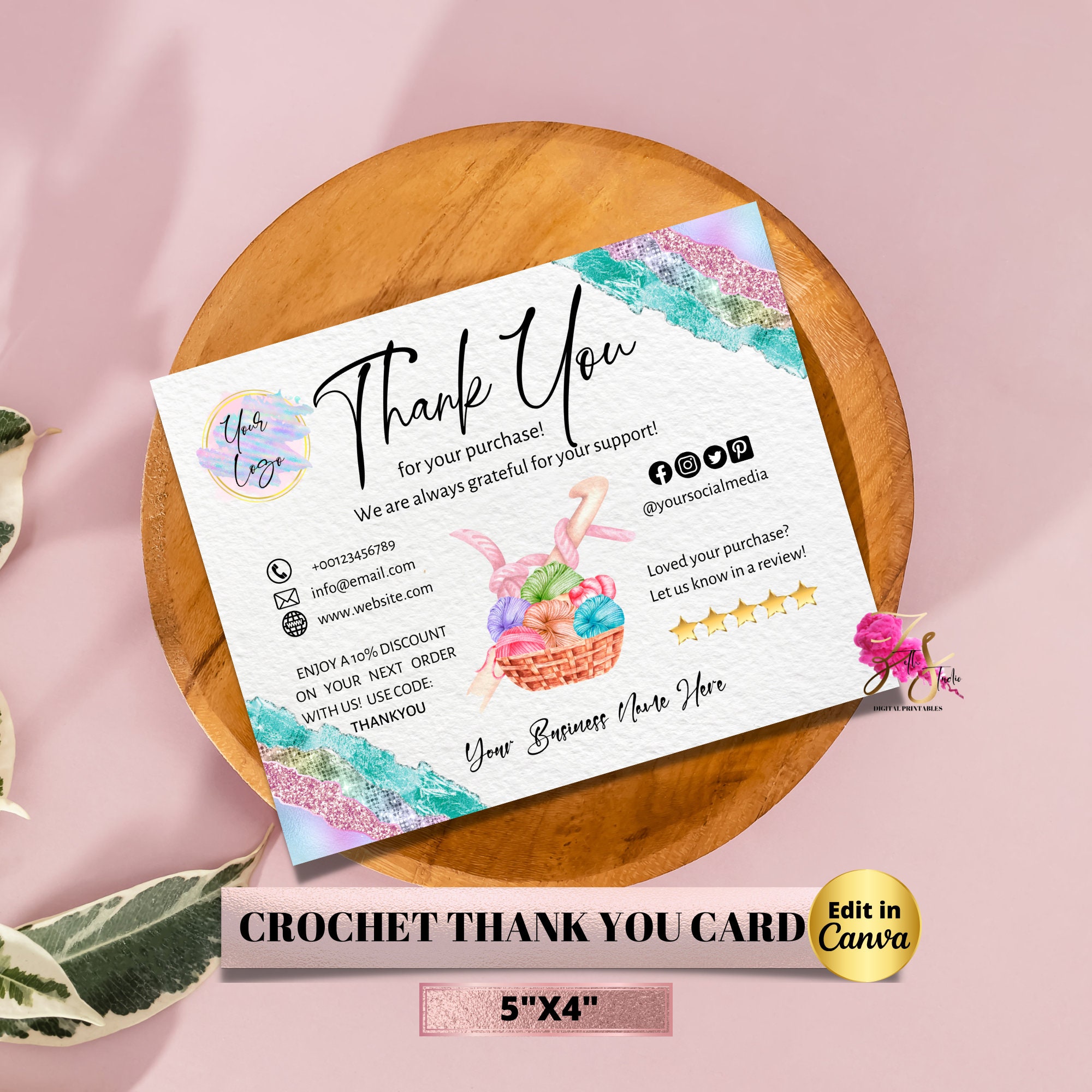 CROCHET Custom Thank You Business Cards for Small Business, Editable ...