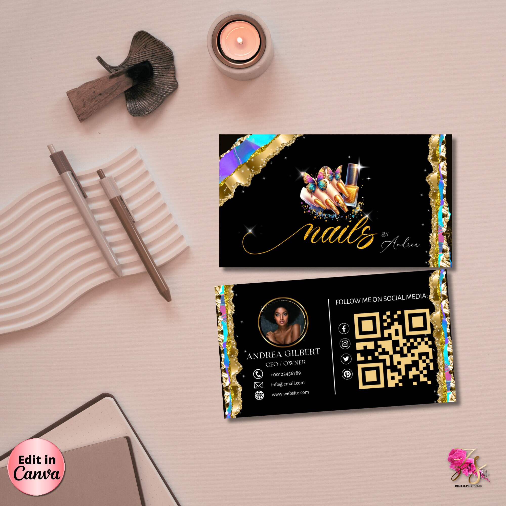 Editable Nail Business Card Template, Nail Tech Business Card, Business ...