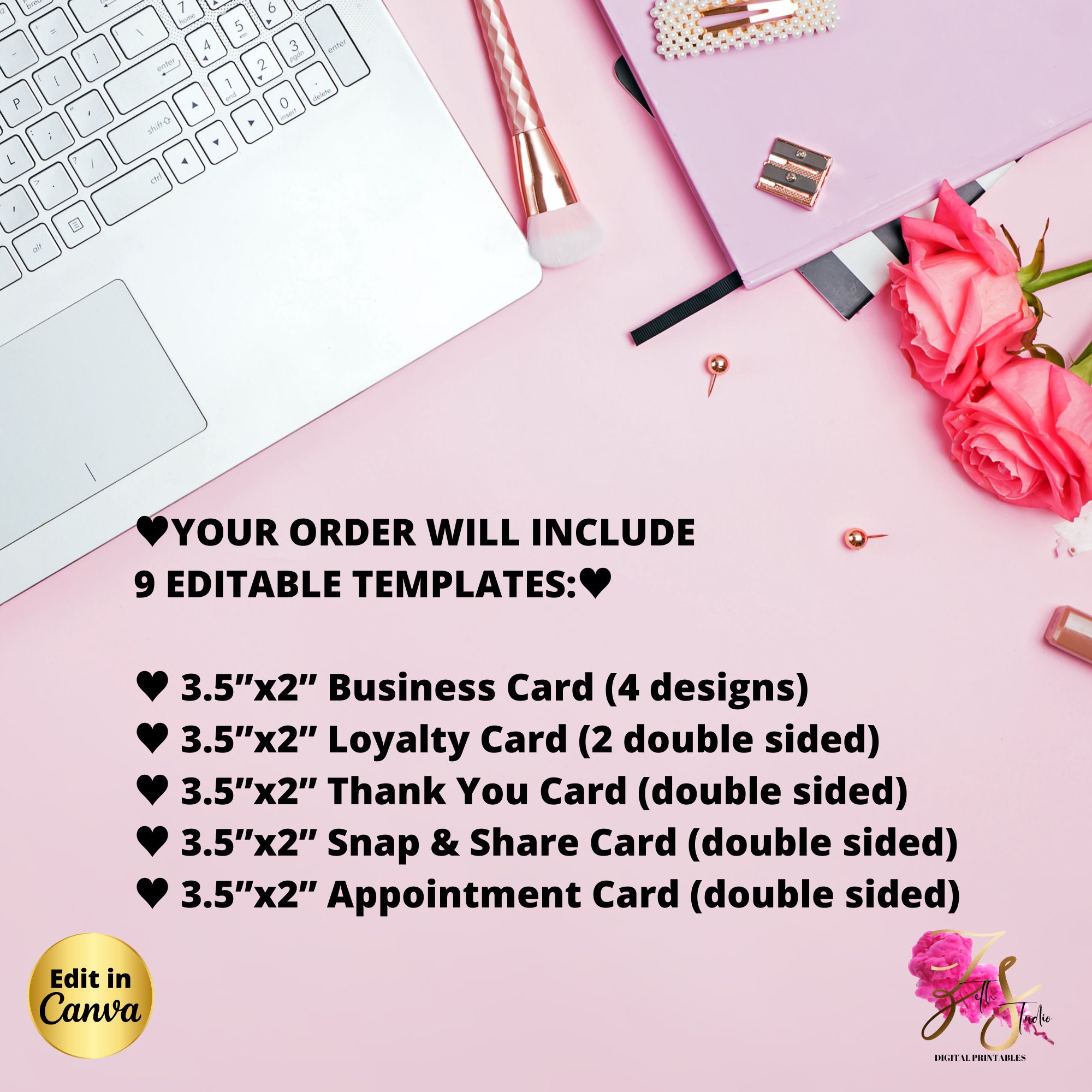 Modern Pink Glitter Business Card Kit Template, Feminine Business Card ...